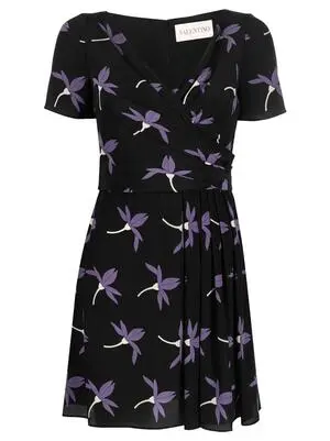 Valentino Garavani Floral-print Pleated Dress - Black
