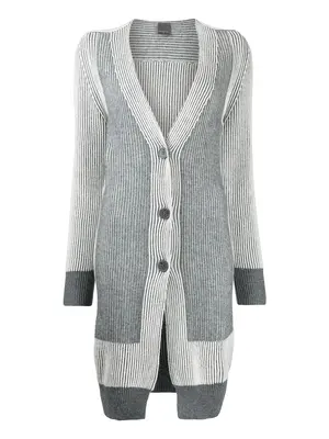 Lorena Antoniazzi Colour-block Ribbed Knit Cardigan-coat - Grey