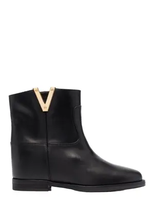 VIA ROMA 15 Logo-detail Leather Ankle Boots - Black