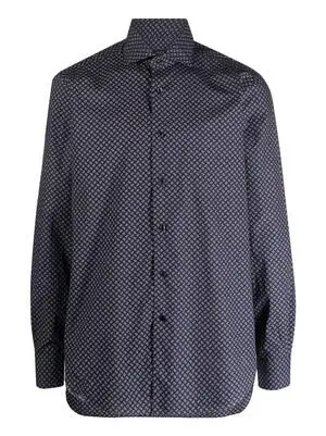 BARBA NAPOLI Geometric Micro-pattern Shirt - Blue