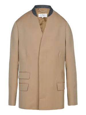 MAISON MARGIELA Collarless Single-breasted Blazer - Neutrals