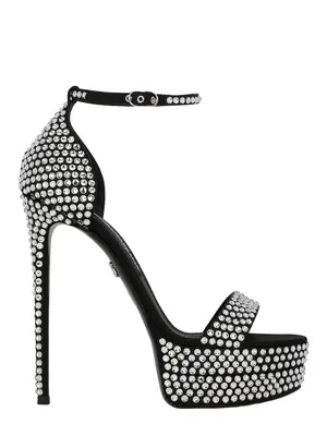 Dolce & Gabbana 145mm Rhinestone Platform Sandals - Black