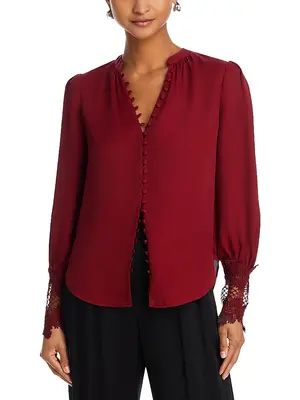 L'Agence Ava Lace Cuff Blouse Syrah