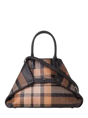 Akris Ai Small Plaid Braided Leather Tote - Camel/mocca