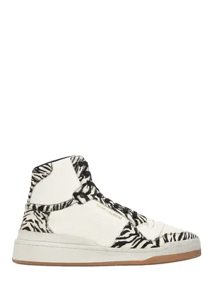Saint Laurent Sl24 Mid Top Sneaker - White & Pony Ziger