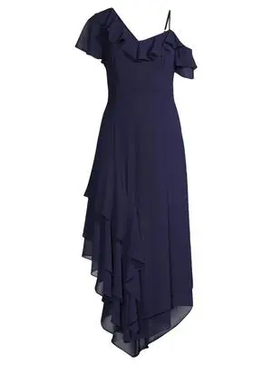 Shani Asymmetric Ruffle Midi-dress - Navy