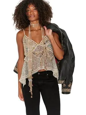 Free People Sequin Embellished Tank Top - Morning Oat