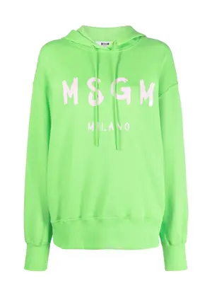 MSGM Logo-print Cotton Hoodie - Green