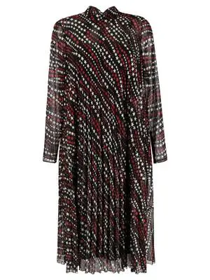 Red Valentino Star Print Pleated Dress - Black