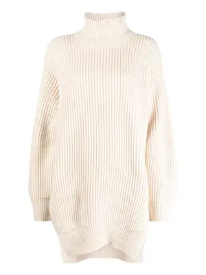 JIL SANDER Roll-neck Ribbed-knit Jumper - Neutrals