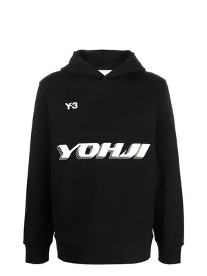 Y3 Logo-print Cotton Hoodie - Black