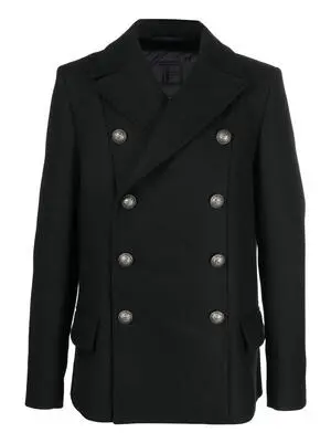 Balmain Double-breasted Virgin Wool Coat - Black