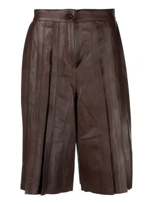 GOLDEN GOOSE Pleated Leather Knee Length Shorts - Brown