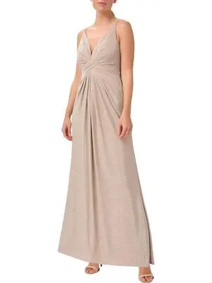 Adrianna Papell Metallic Jersey Gown - Champagne