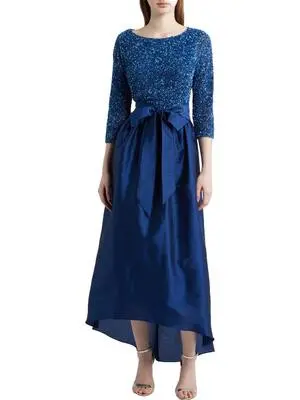 Pisarro Nights Beaded Bodice Taffeta A-line Gown - Denim 427