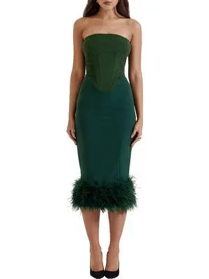 House Of Cb Fionula Feather Hem Midi Dress - Emerald Green