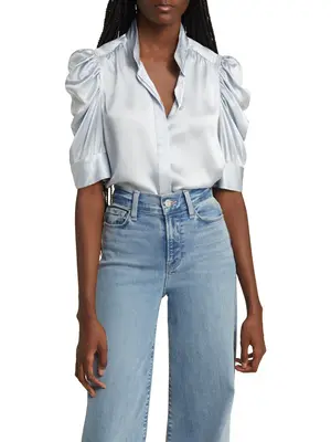 FRAME FRAME Gillian Silk Button-up Shirt Denim Blue