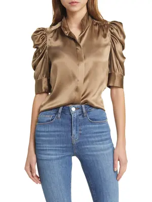 FRAME FRAME Gillian Silk Button-up Shirt Earth