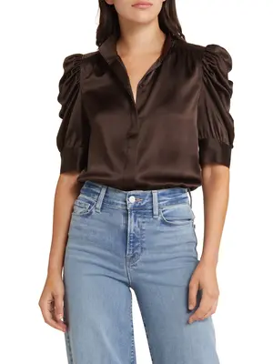 FRAME FRAME Gillian Silk Button-up Shirt Espresso