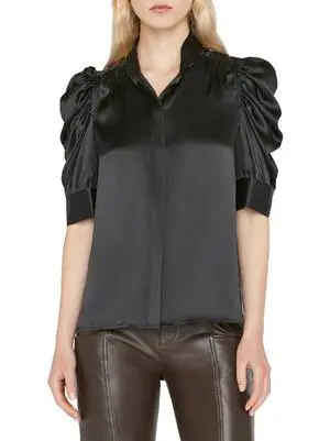 FRAME FRAME Gillian Silk Button-up Shirt Noir