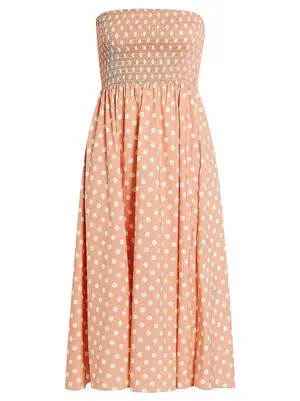 Caroline Constas Haisley Shirred Polkadot Midi Dress - Blush
