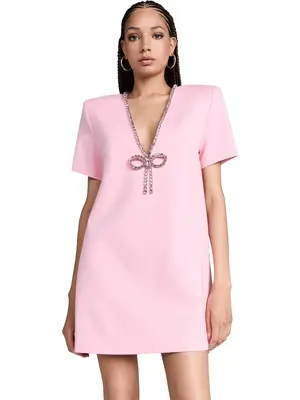 AREA Crystal Bow Ponte T-shirt Dress - Pale Pink
