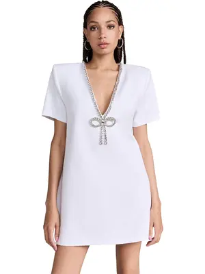AREA Crystal Bow Ponte T-shirt Dress - White