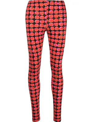 La DoubleJ Cherry-print Mid-rise Leggings - Black
