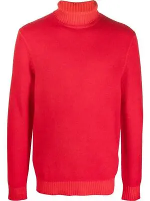Malo Fine-knit Rollneck Jumper - Red