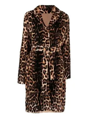 YVES SALOMON Leopard Print Coat - Brown