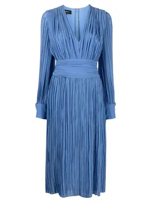Rochas Plissé-detail Midi Dress - Blue