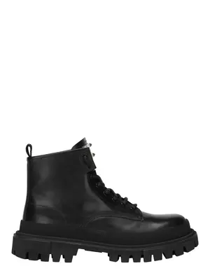 Dolce & Gabbana Lace-up Leather Ankle Boots - Black