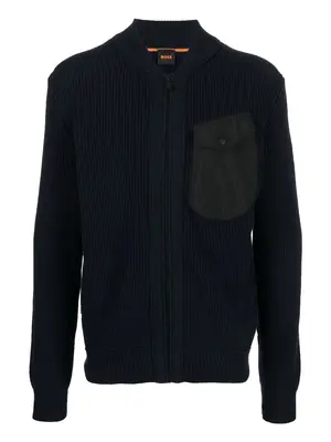 BOSS Zipped-up Knit Cardigan - Blue