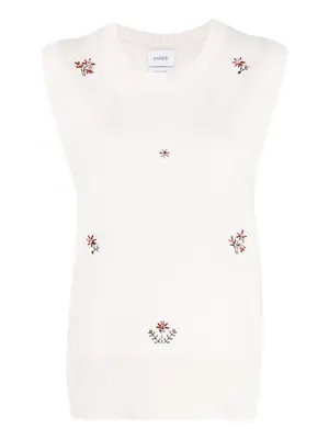 BARRIE Floral Embroidered Cashmere Top - Neutrals