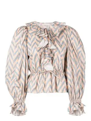 Ulla Johnson Zig-zag Ruffle Blouse - Neutrals