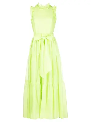BARUNI Ruffle-trim Belted Maxi Dress - Green