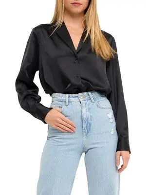 Endless Rose Endless Rose Satin Button-Up Blouse Black