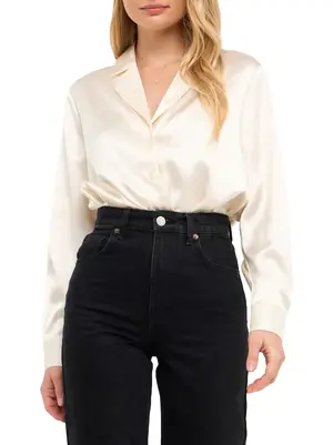 Endless Rose Endless Rose Satin Button-Up Blouse Champagne