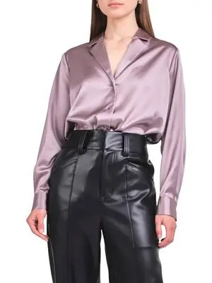 Endless Rose Endless Rose Satin Button-Up Blouse Taupe