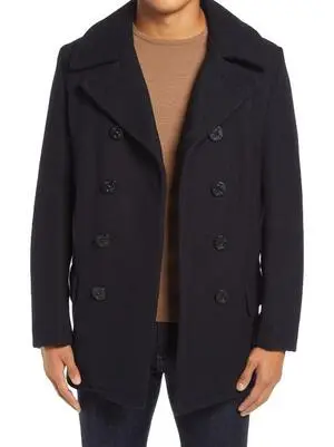 SCHOTT Melton Wool-blend Pea Coat - Navy