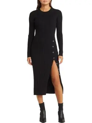 OPEN EDIT Open Edit Button Sweater Midi Dress Black