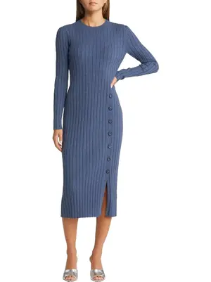 OPEN EDIT Open Edit Button Sweater Midi Dress Blue Canal Heather