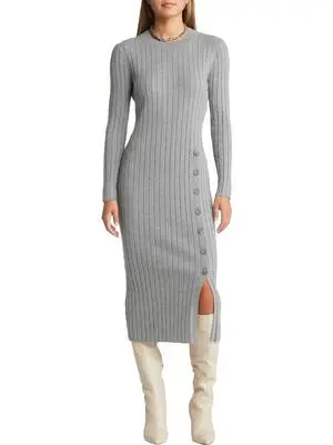 OPEN EDIT Open Edit Button Sweater Midi Dress Grey Heather