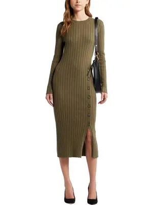 OPEN EDIT Open Edit Button Sweater Midi Dress Olive Ivy