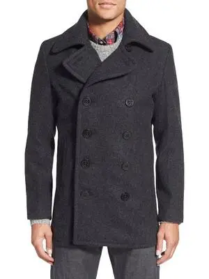 SCHOTT Slim Fit Wool Blend Pea Coat - Dark Oxford Grey