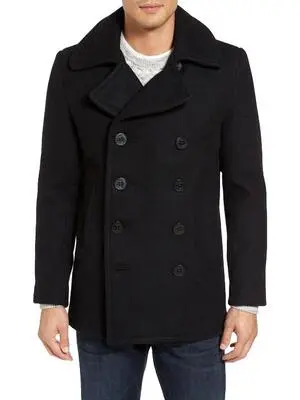 SCHOTT Slim Fit Wool Blend Pea Coat - Midnight Blue