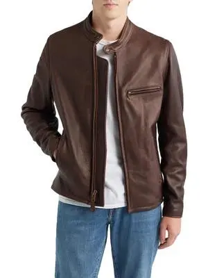 SCHOTT Café Racer Oil Tanned Leather Moto Jacket - Dark Brown