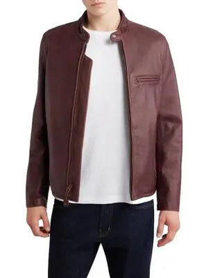 SCHOTT Café Racer Oil Tanned Leather Moto Jacket - Wine
