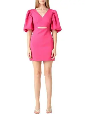 Endless Rose Puff Sleeve Cutout Minidress - Pink