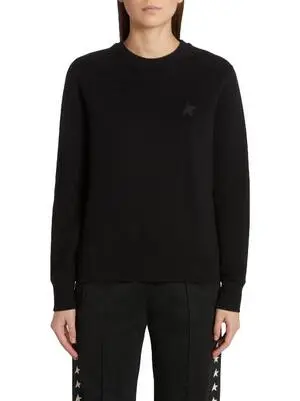 GOLDEN GOOSE Athena Logo Cotton Sweatshirt - Black